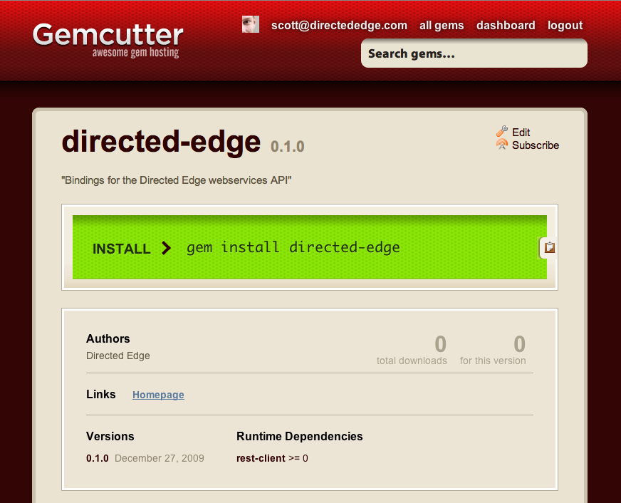 Directed Edge - Blog - Directed Edge Ruby Bindings Gemified